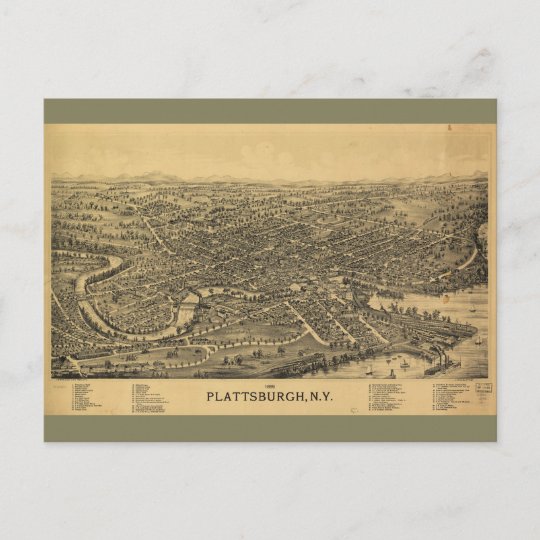 Aerial Map of Plattsburgh New York (1899) Postcard | Zazzle.com