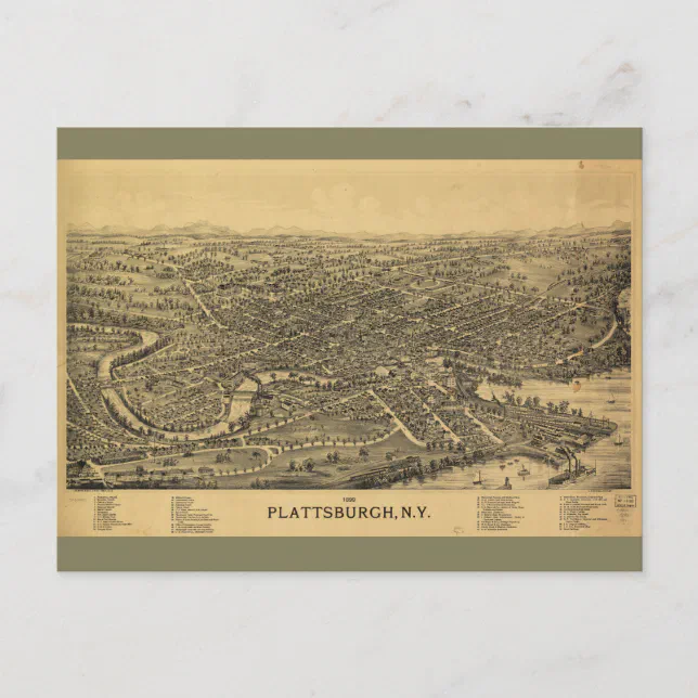Aerial Map of Plattsburgh New York (1899) Postcard | Zazzle