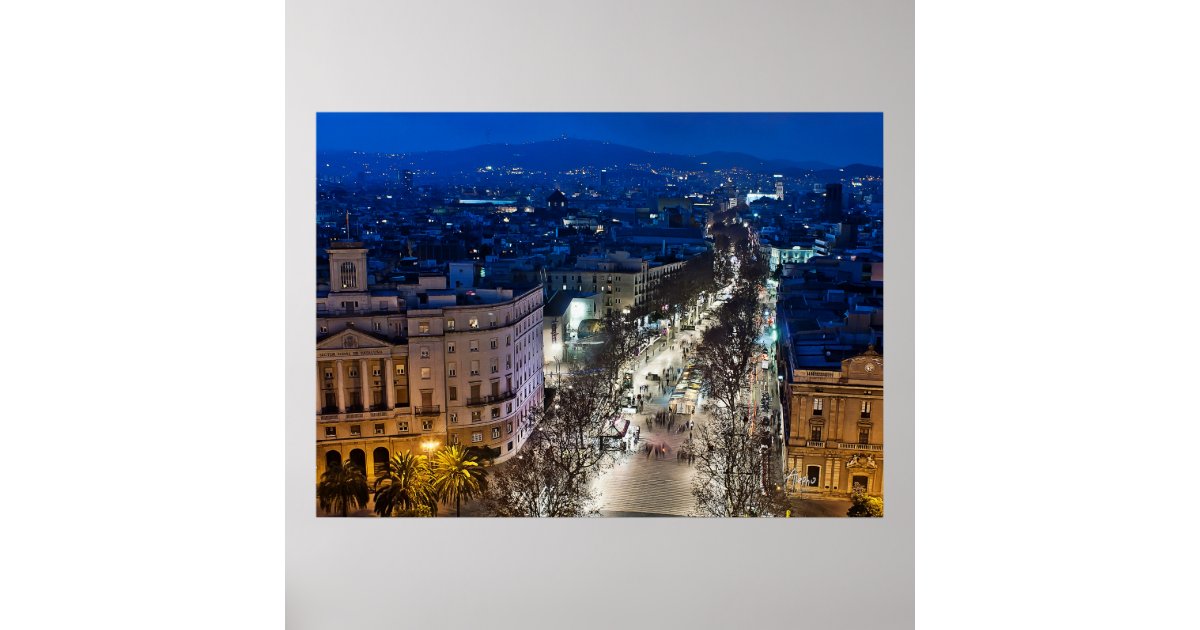 Aerial night view of La Rambla Poster | Zazzle