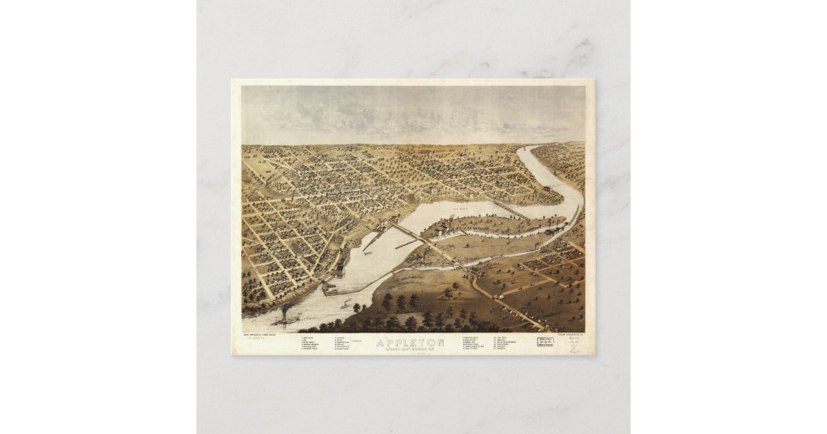 Aerial View of Appleton, Wisconsin (1867) Postcard | Zazzle
