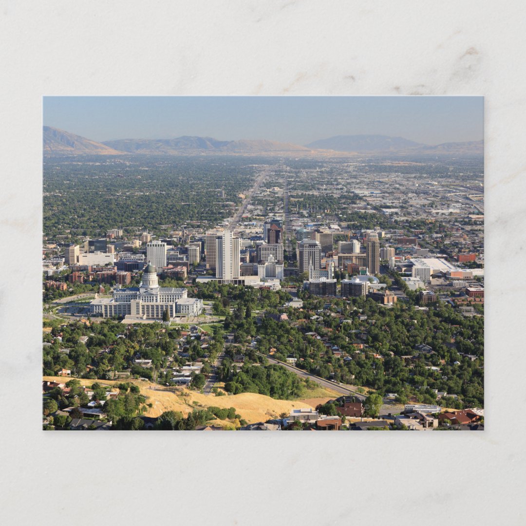 Aerial view of downtown Salt Lake City, Utah Postcard | Zazzle