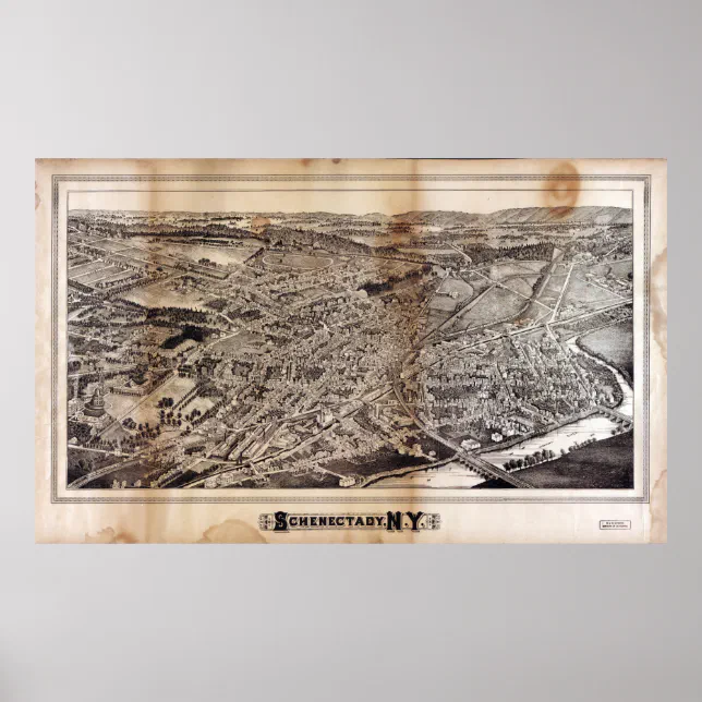 Aerial View of Schenectady, New York (1882) Poster | Zazzle