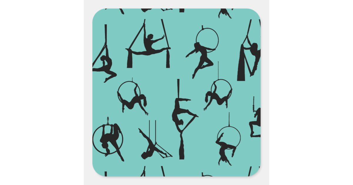 Aerialist Aerial Silks Lyra silhouettes aqua Square Sticker | Zazzle