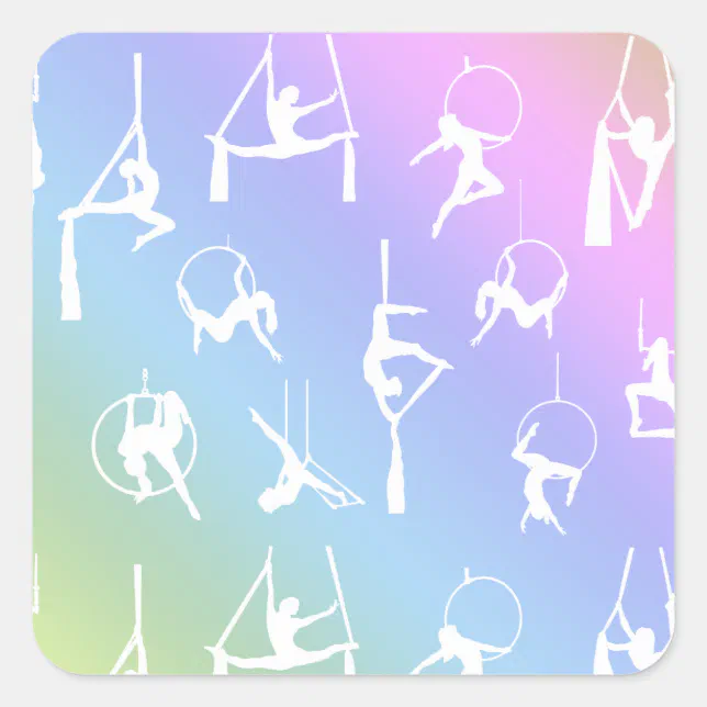 Aerialist Aerial Silks Lyra silhouettes rainbow Square Sticker | Zazzle
