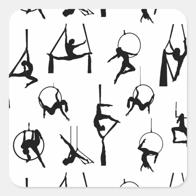 Aerialist Aerial Silks Lyra silhouettes Square Sticker | Zazzle