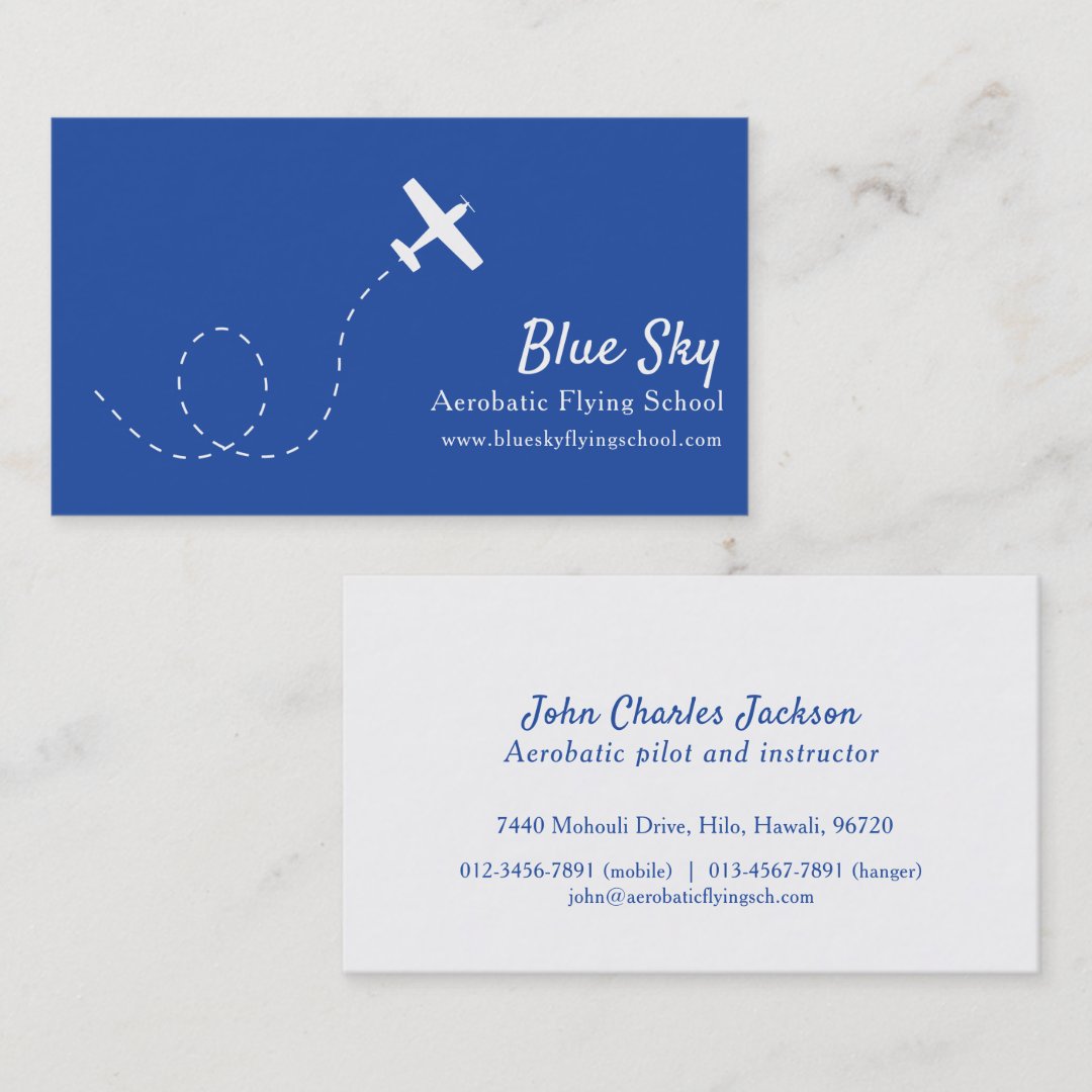 Aerobatic white blue modern aviation business card | Zazzle