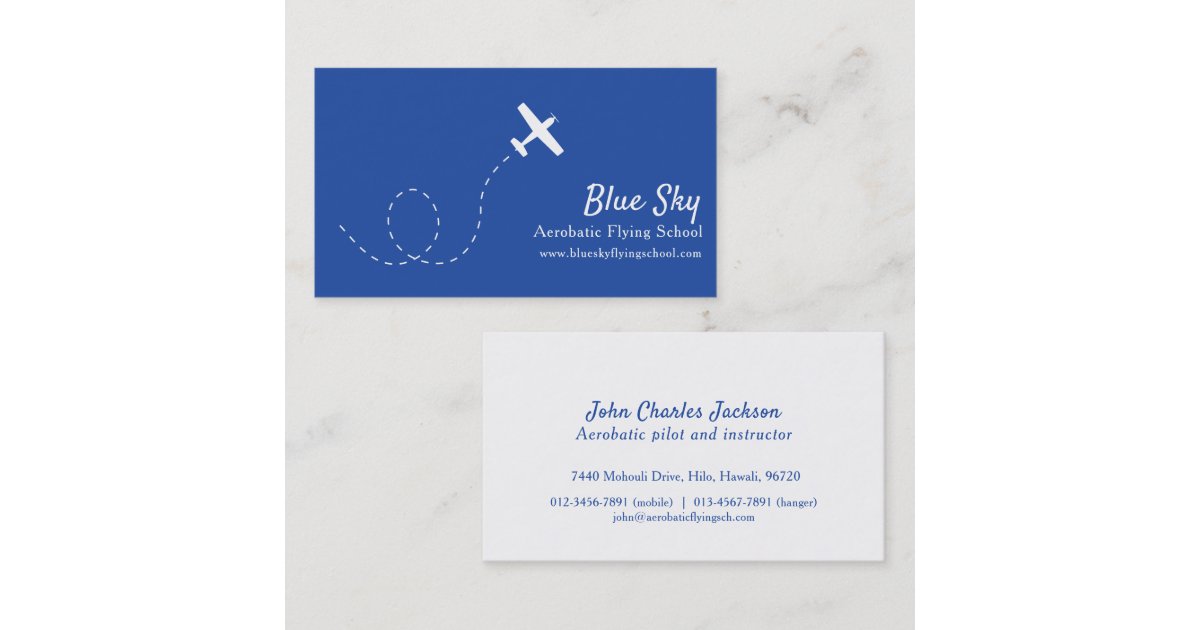 Aerobatic white blue modern aviation business card | Zazzle