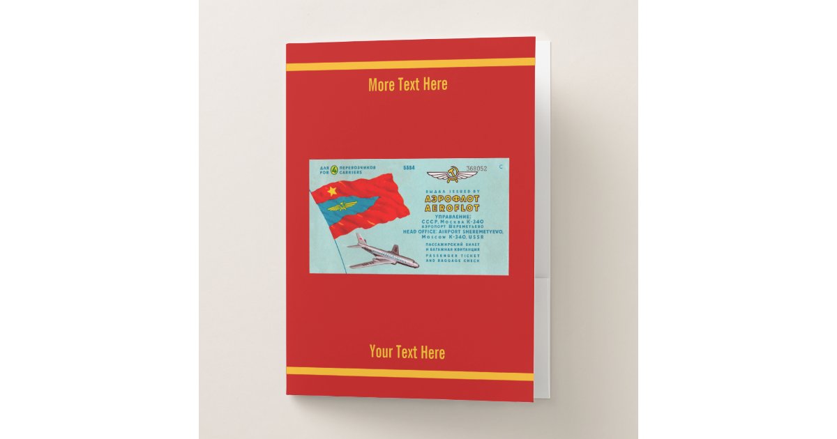 Aeroflot Passenger Ticket Pocket Folder | Zazzle