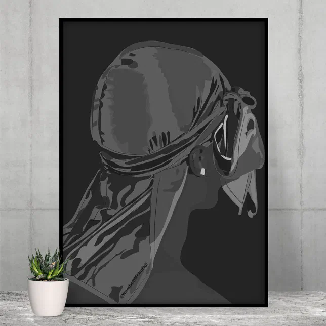 Aesthetic Black man with durag black and white art Poster | Zazzle