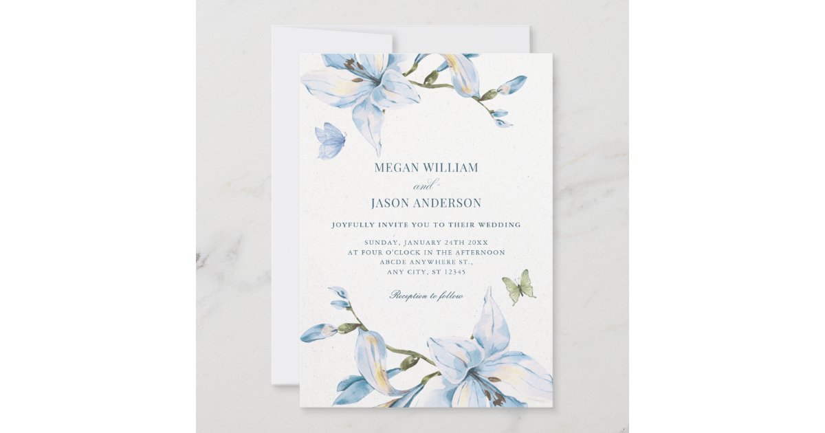 Aesthetic blue flower bloom wedding invitation | Zazzle