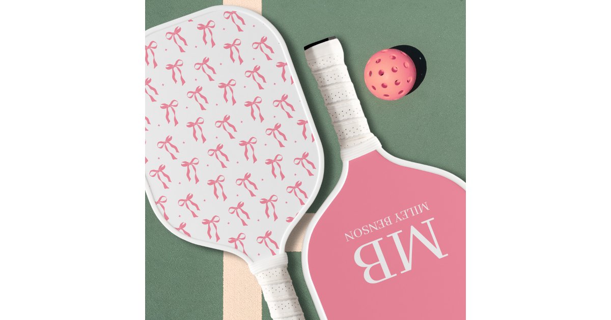 Aesthetic Country Club Pink Bows Monogram Preppy Pickleball Paddle | Zazzle