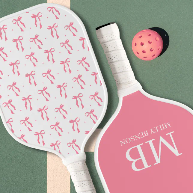 Aesthetic Country Club Pink Bows Monogram Preppy Pickleball Paddle | Zazzle