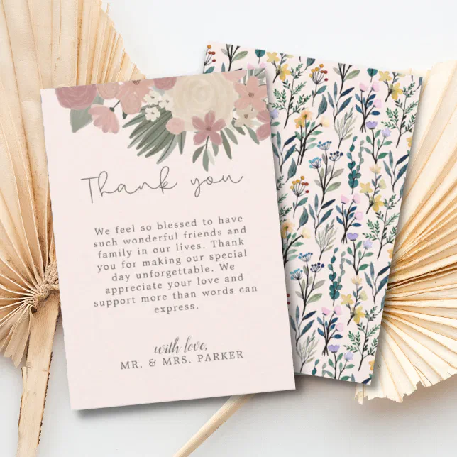 Aesthetic Floral Hand Written Script Message Thank You Card | Zazzle