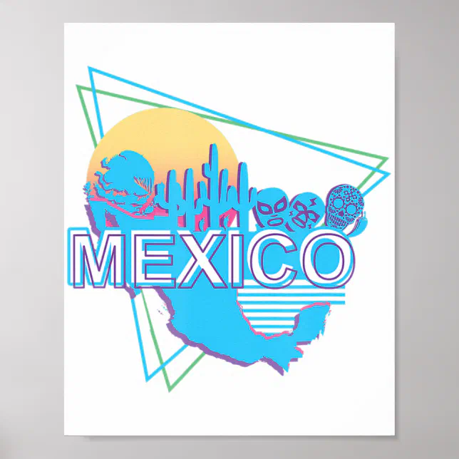 Aesthetic Mexico - Vaporwave Style Mexican Map Poster | Zazzle