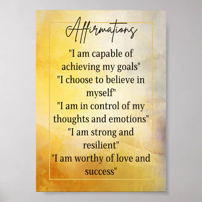 Affirmations for Self Confidence & inspiration Poster | Zazzle