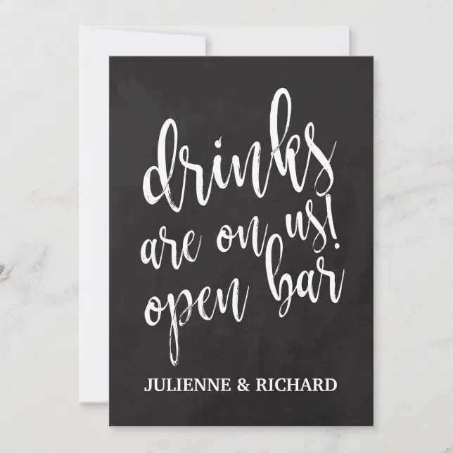 Affordable Chalkboard Wedding Open Bar Sign Invitation | Zazzle
