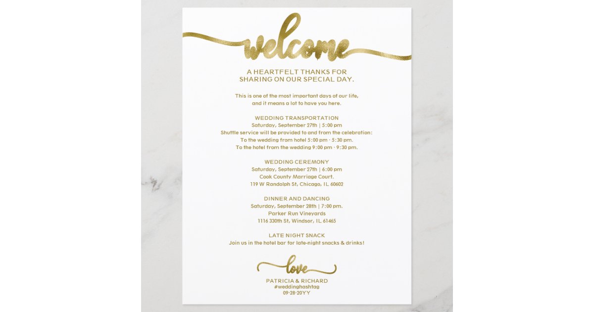 Affordable Chic Calligraphy Wedding Itinerary | Zazzle