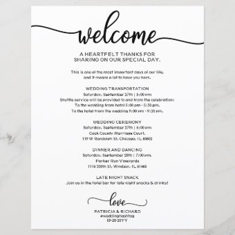 Affordable Chic Calligraphy Wedding Itinerary | Zazzle