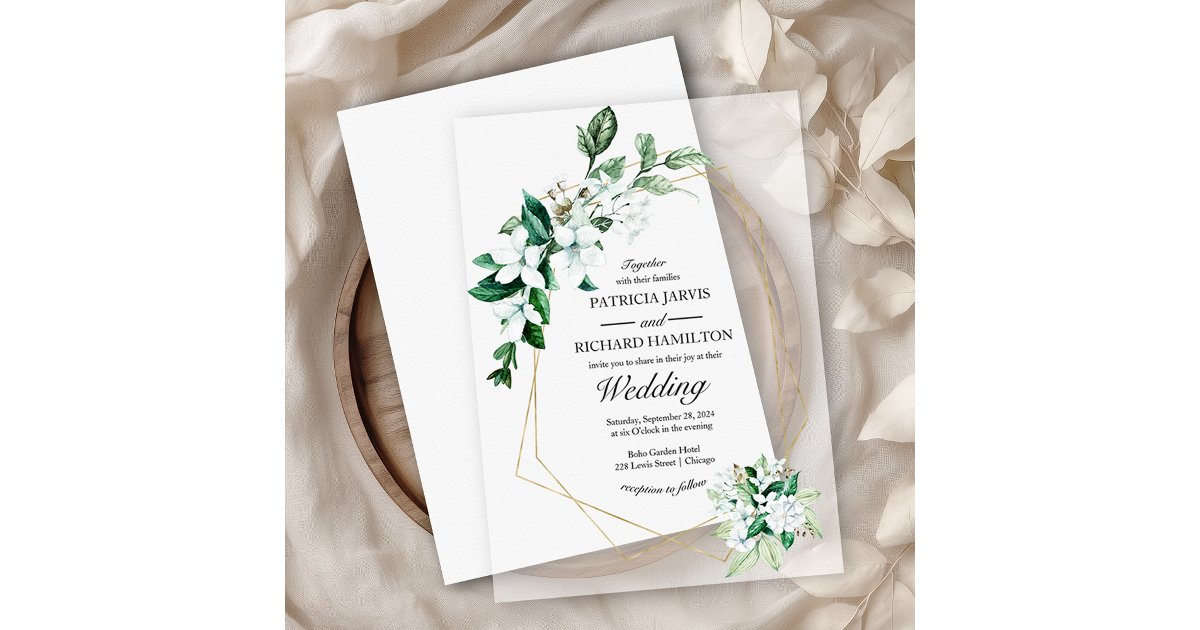 Affordable Geometric Greenery Wedding Vellum Invitations | Zazzle
