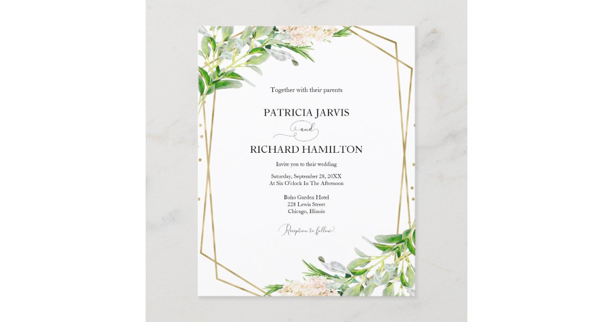 Affordable Greenery Geometric Wedding Invitation | Zazzle