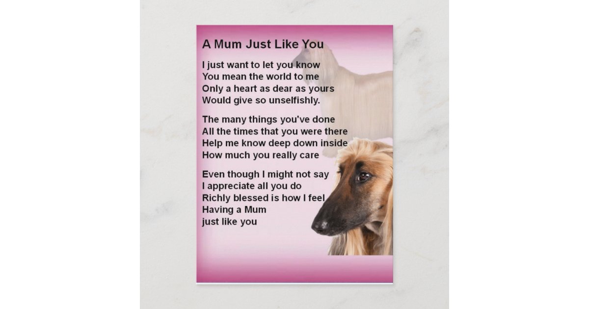 Afghan Designed - Mum Poem Postcard | Zazzle