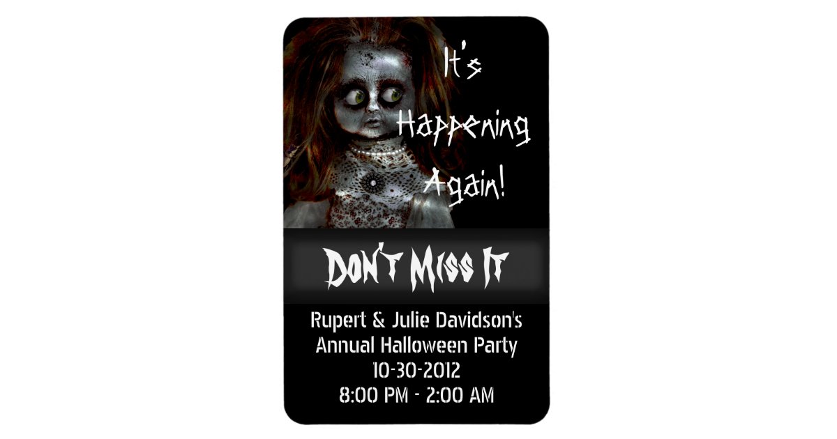 Afraid Doll Scary Halloween Reminder Magnet | Zazzle