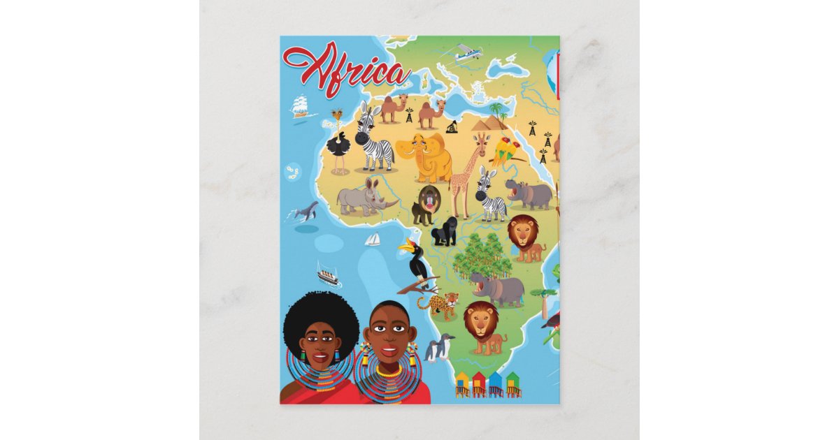 Africa Cartoon Map Postcard | Zazzle