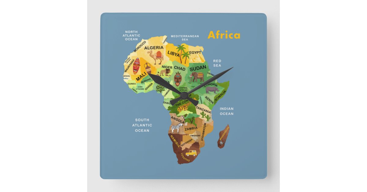 Africa Map Square Wall Clock | Zazzle