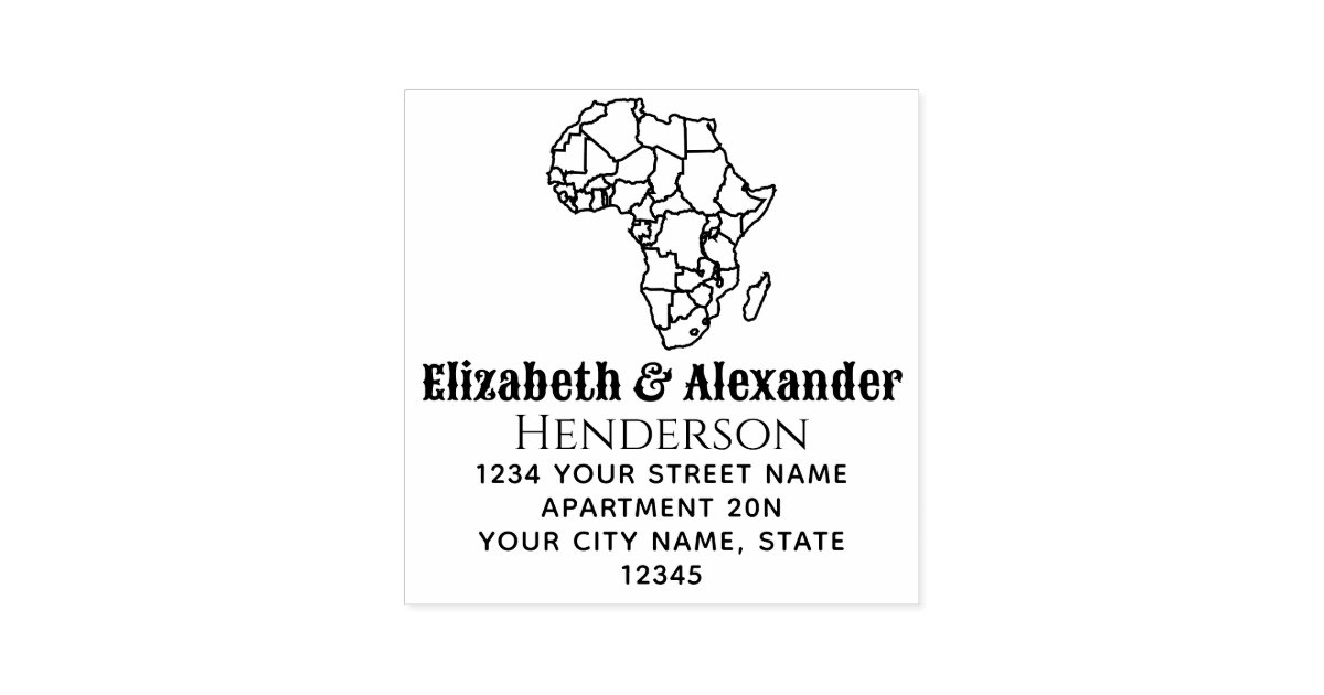 Africa Map w/ Countries Couple Name Return Address Self-inking Stamp ...