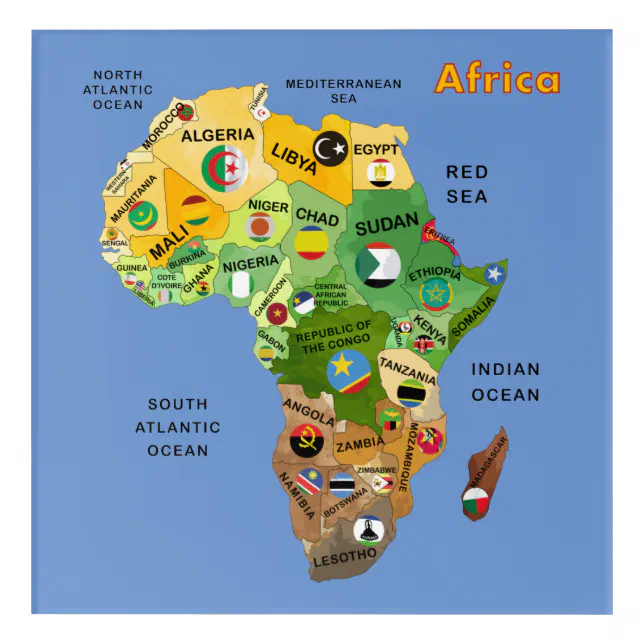 Africa Map with Flags Artwork Acrylic Print | Zazzle