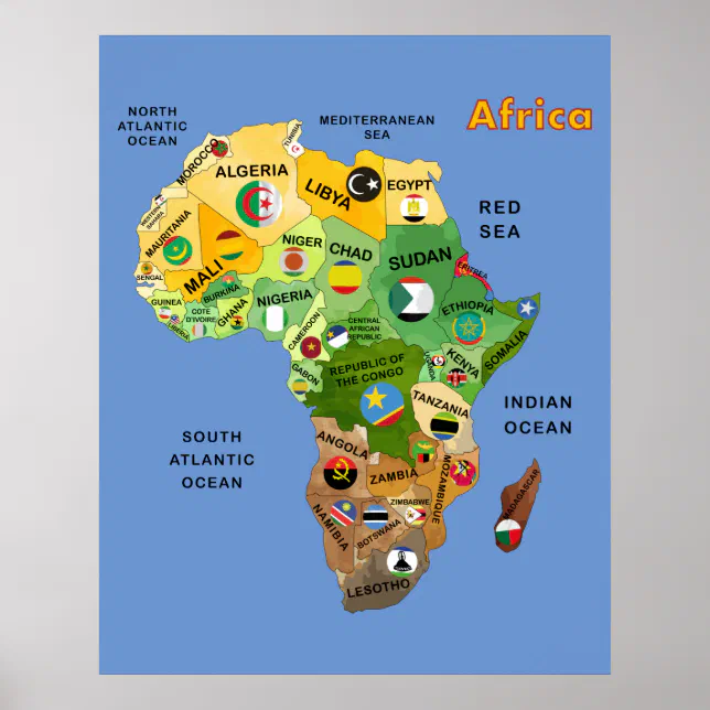 Africa Map with Flags Artwork Poster | Zazzle