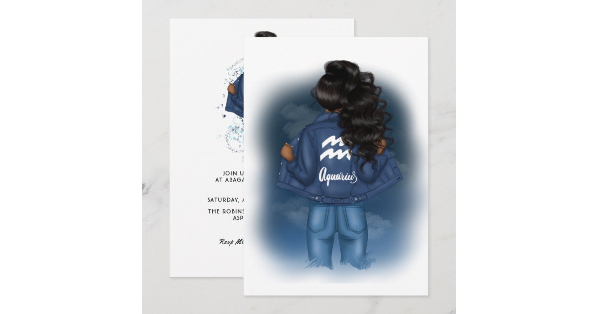 African American Aquarius Zodiac Sign Birthday Invitation | Zazzle