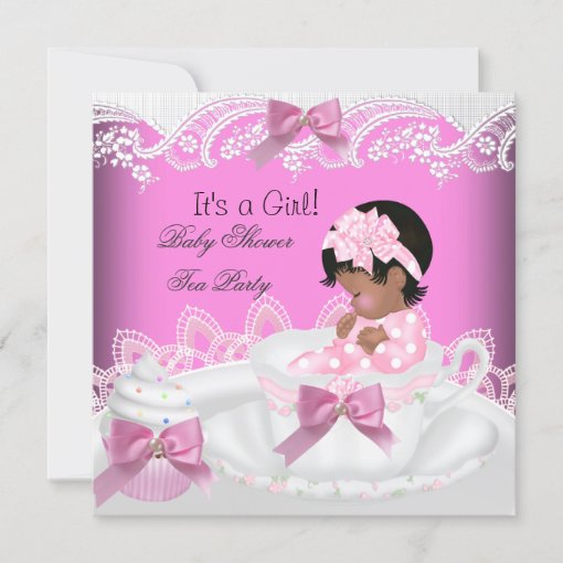 African American Baby Shower Girl Pink Baby Teacup Invitation | Zazzle