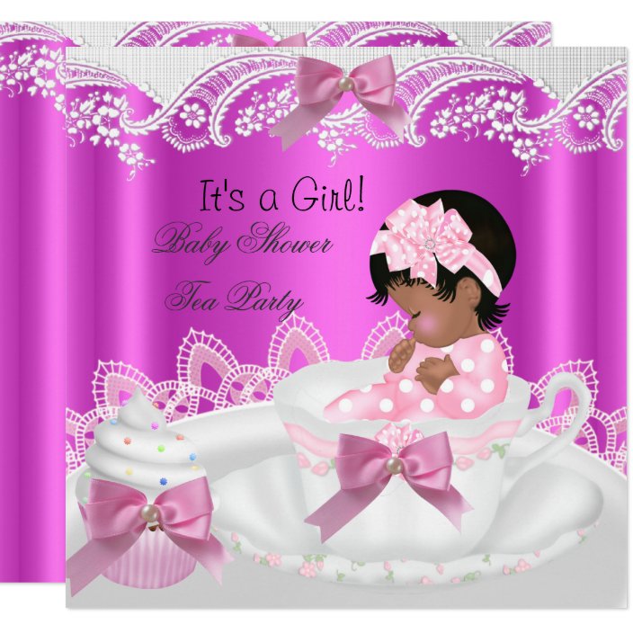 African American Baby Shower Girl Pink in Teacup Invitation | Zazzle.com