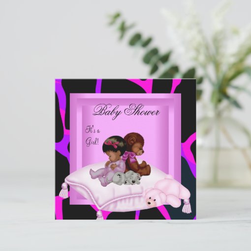 African American Baby Shower Girl Pink Invitation | Zazzle