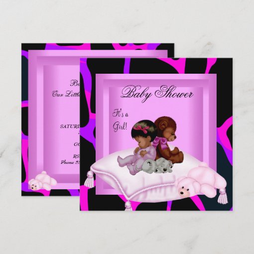 African American Baby Shower Girl Pink Invitation | Zazzle