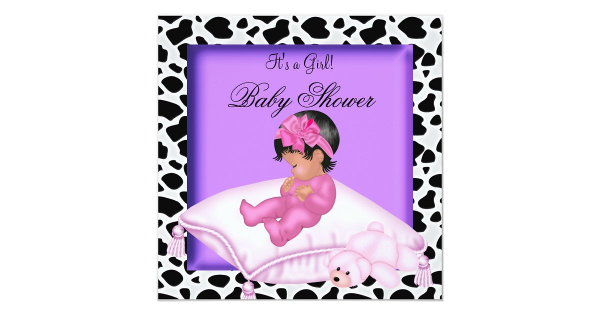 African American Baby Shower Girl Purple Pink Invitation | Zazzle.com