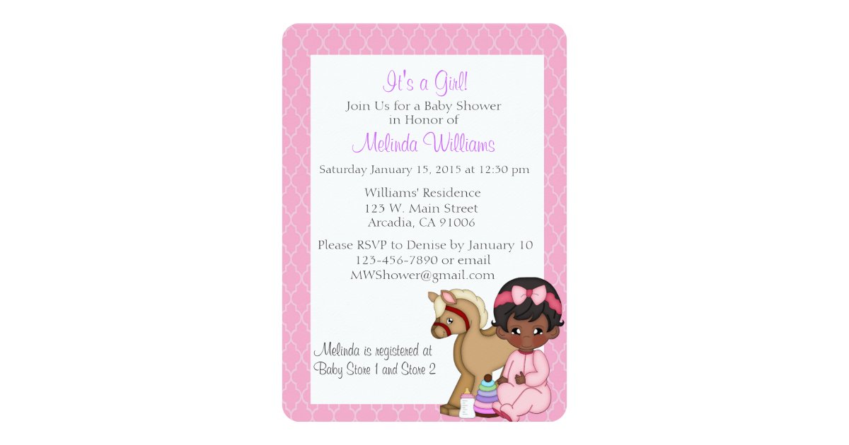 African American Black Baby Shower Invitation Girl | Zazzle.com