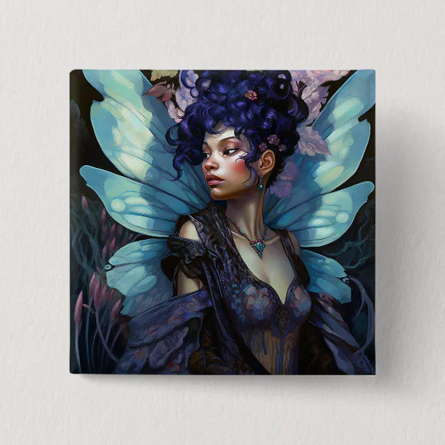 African American Black Fairy Fantasy Art Button | Zazzle