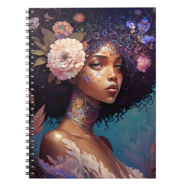African American Black Goddess Queen Fantasy Art Notebook | Zazzle