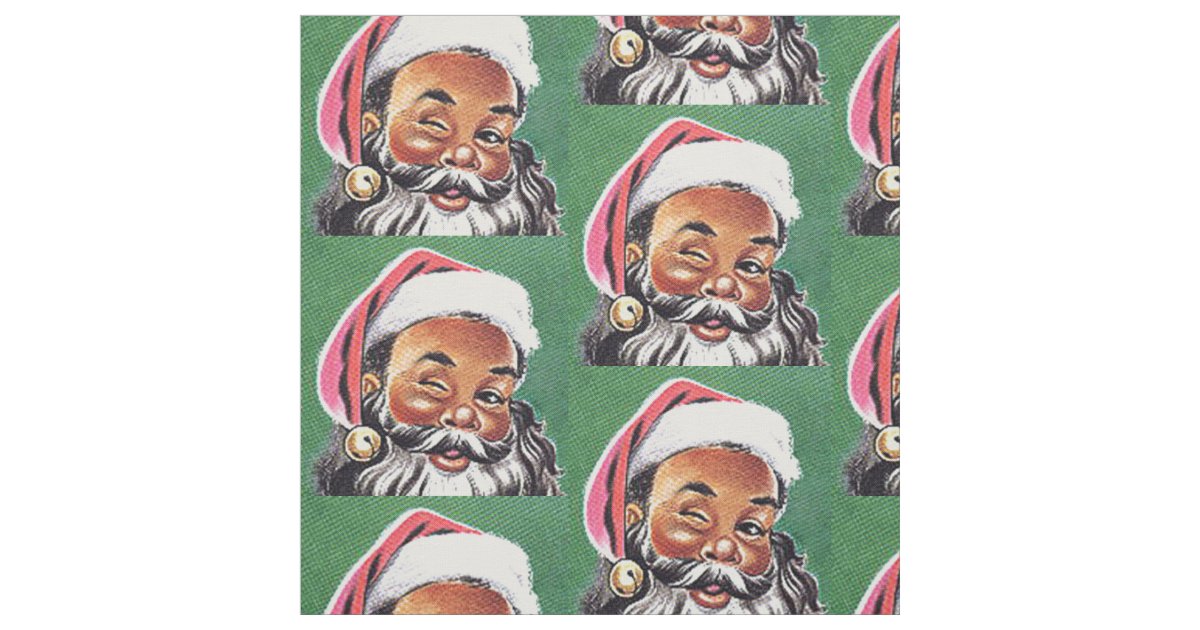 African American Black Santa Claus Christmas Fabric | Zazzle