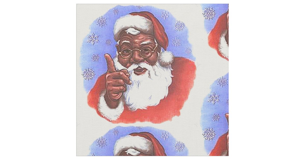 African American Black Santa Claus Christmas Fabric | Zazzle