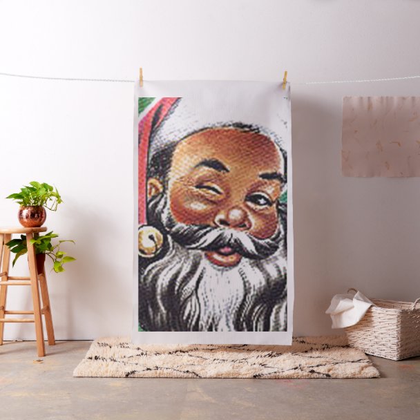 black santa claus christmas fabric | Zazzle