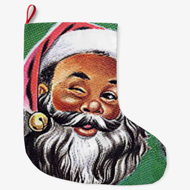 African American Black Santa Claus Christmas Large Christmas Stocking ...