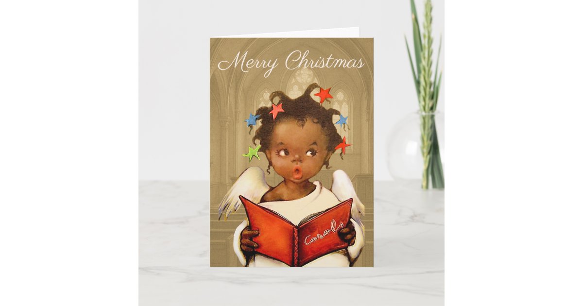 African American Cherub Christmas Greeting Card | Zazzle
