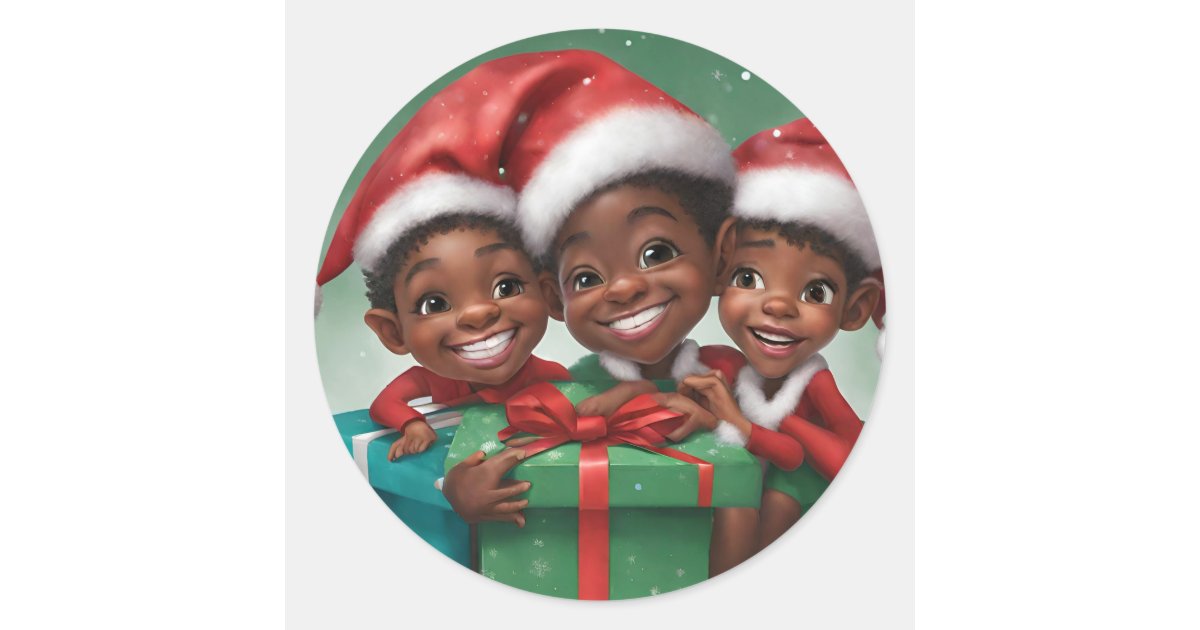 African American Christmas Elf Classic Round Sticker | Zazzle