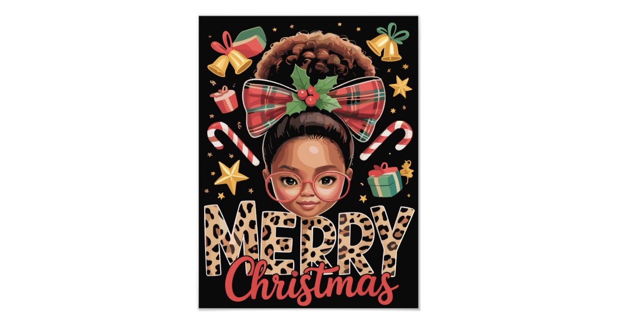 African American Christmas Messy Bun Black Mom Photo Print | Zazzle