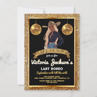African American Cowgirl Gold Glitter Last Rodeo Invitation | Zazzle