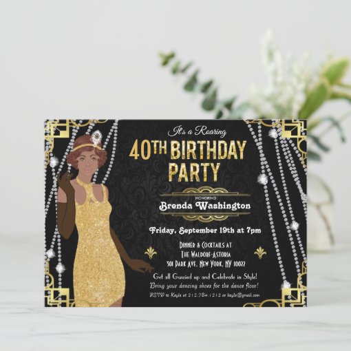 African American Flapper Girl Birthday Invitation | Zazzle