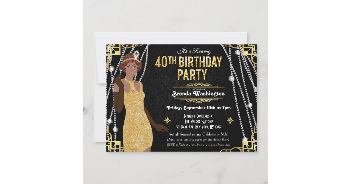 African American Flapper Girl Birthday Invitation | Zazzle